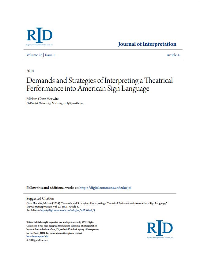 Demands and Strategies of Interpreting a Theatrical Performance into ...