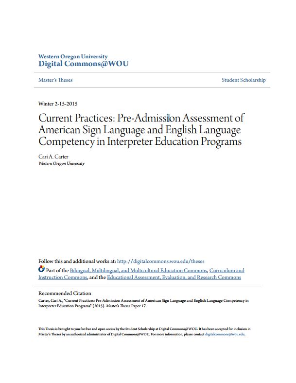 Current Practices: Pre-Admission Assessment of American Sign Language ...
