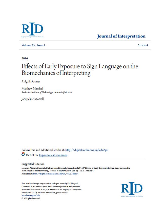 Effects of Early Exposure to Sign Language on the Biomechanics of ...