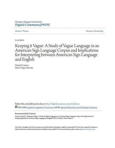 Keeping it Vague: A Study of Vague Language in an American Sign ...